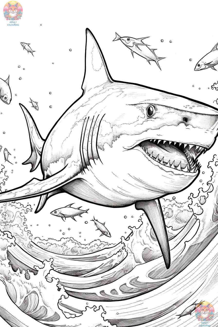 A Deep Sea Journey with Great White Shark Coloring Pages ...