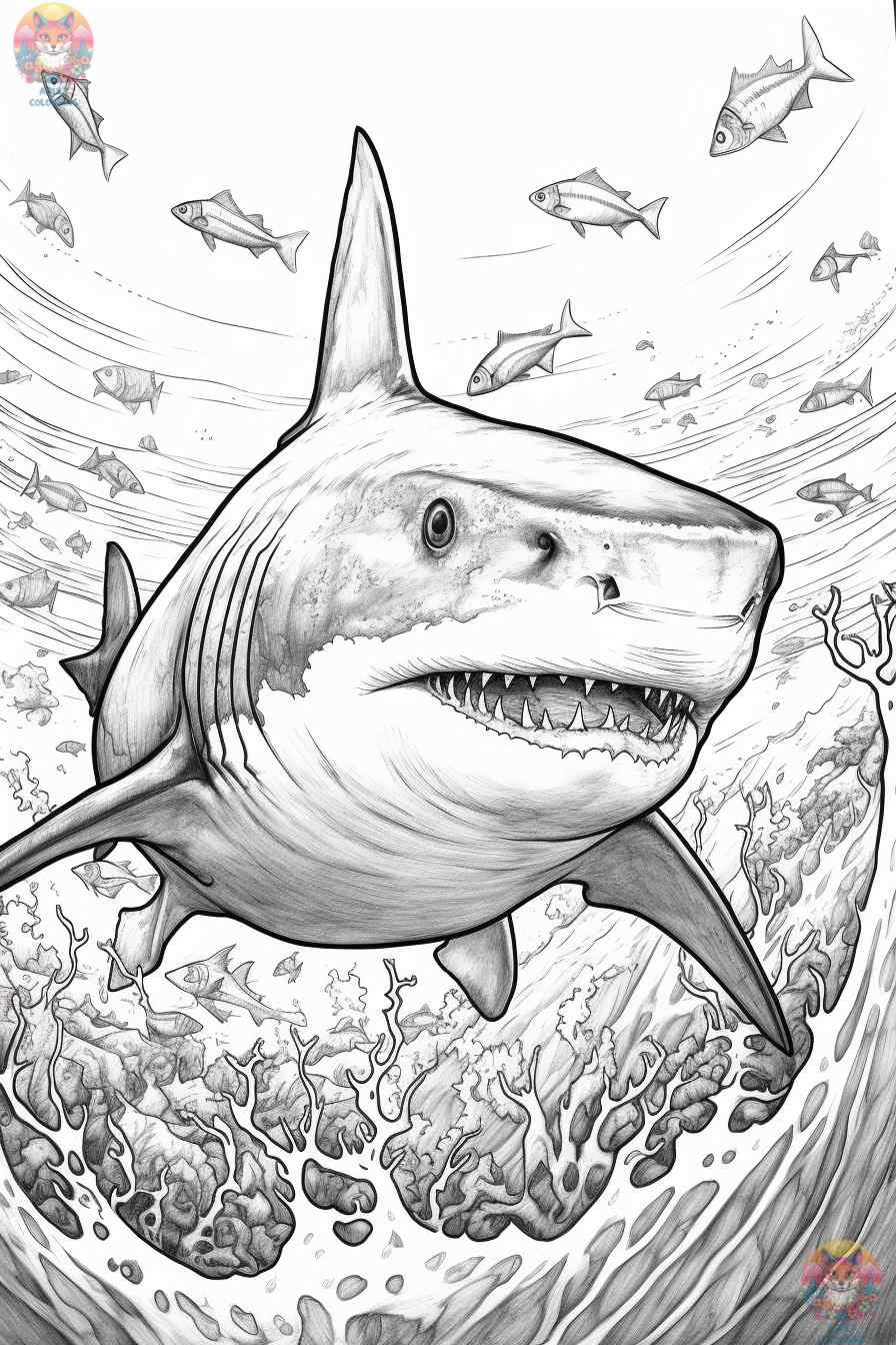 A Deep Sea Journey with Great White Shark Coloring Pages ...