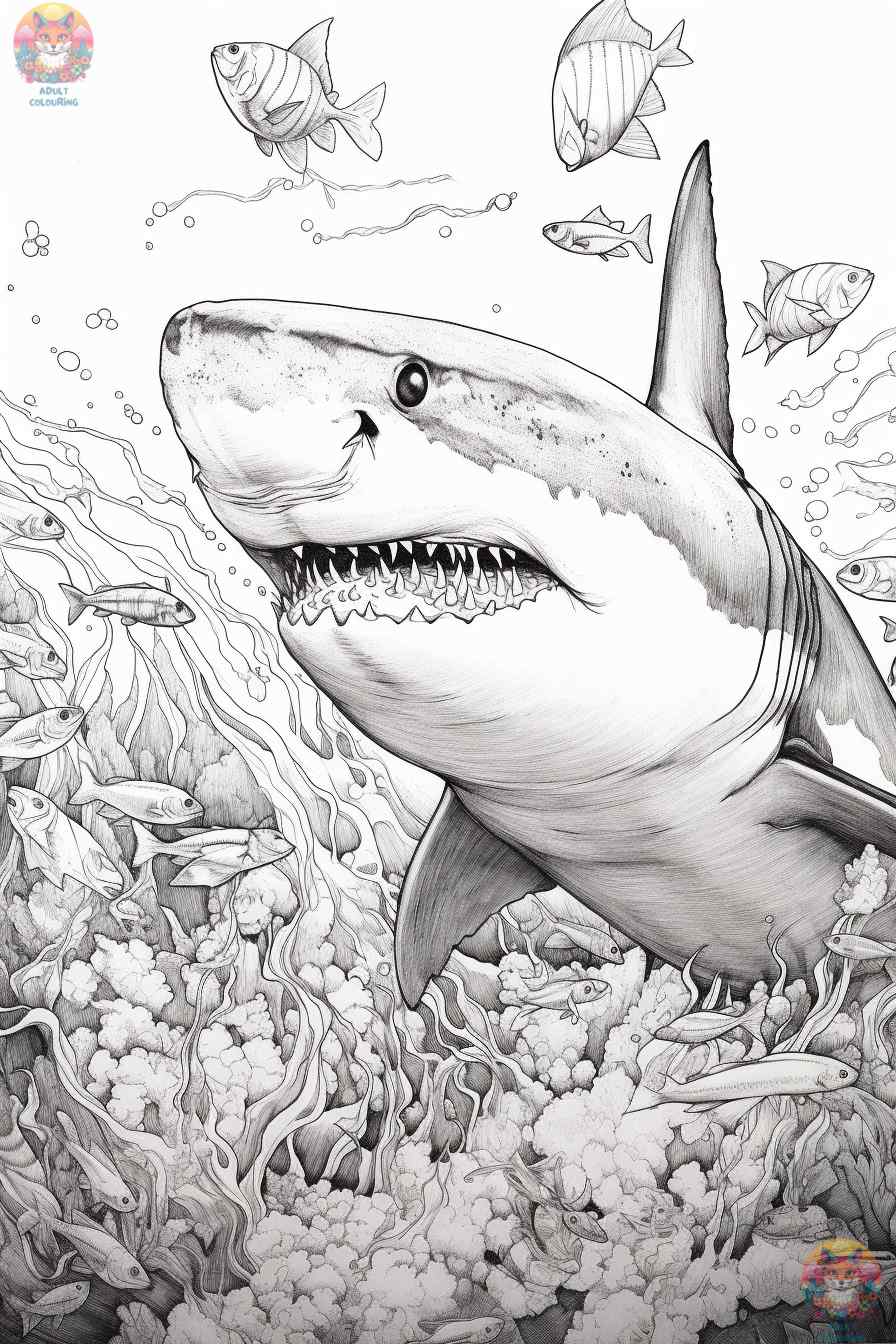 A Deep Sea Journey with Great White Shark Coloring Pages ...