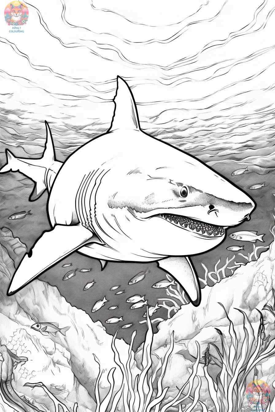 A Deep Sea Journey with Great White Shark Coloring Pages ...