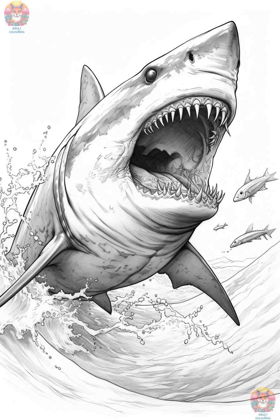 A Deep Sea Journey with Great White Shark Coloring Pages ...
