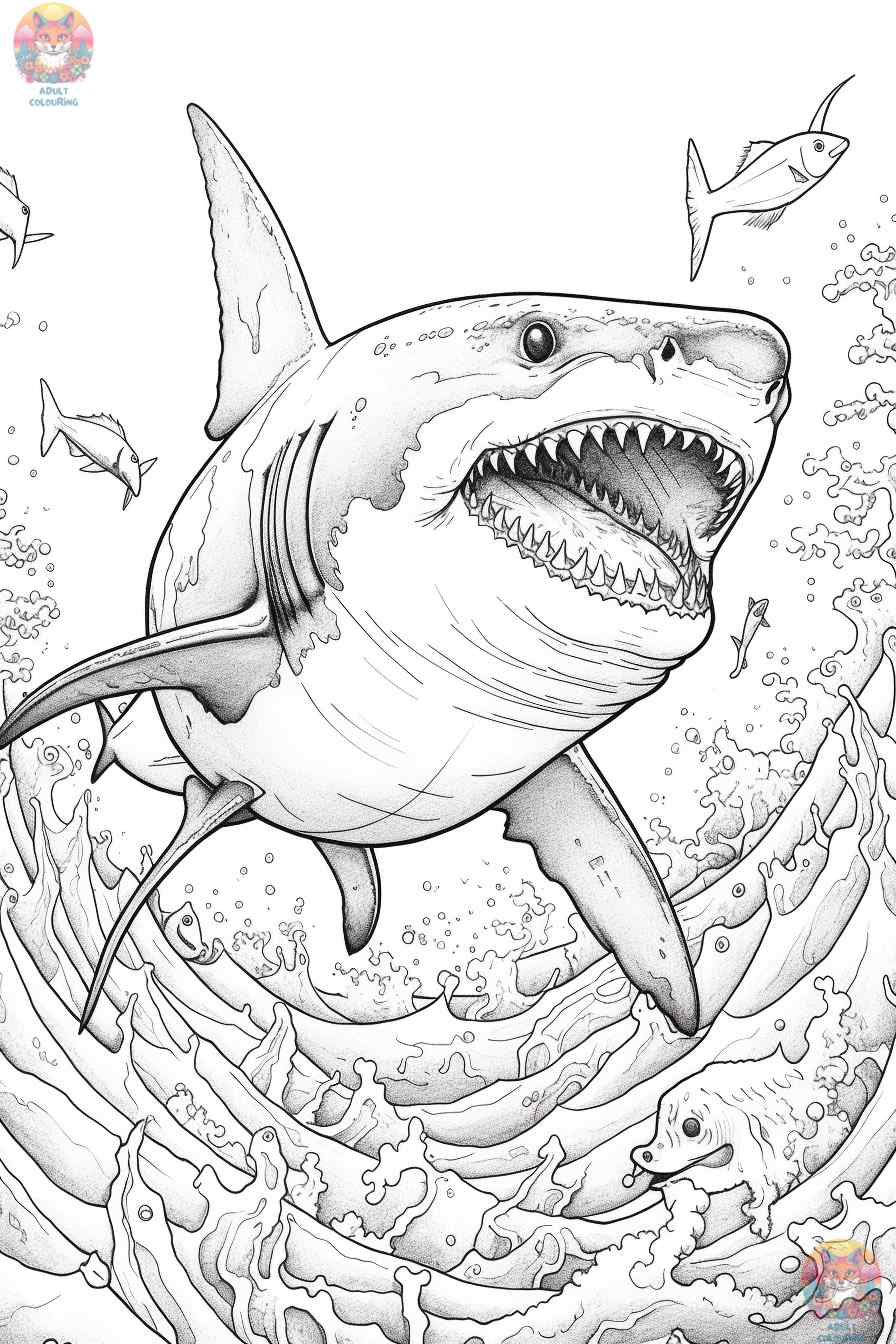 A Deep Sea Journey with Great White Shark Coloring Pages ...