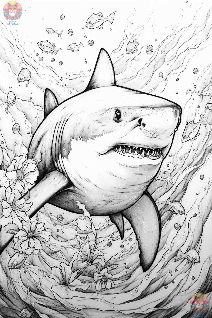 A Deep Sea Journey with Great White Shark Coloring Pages ...