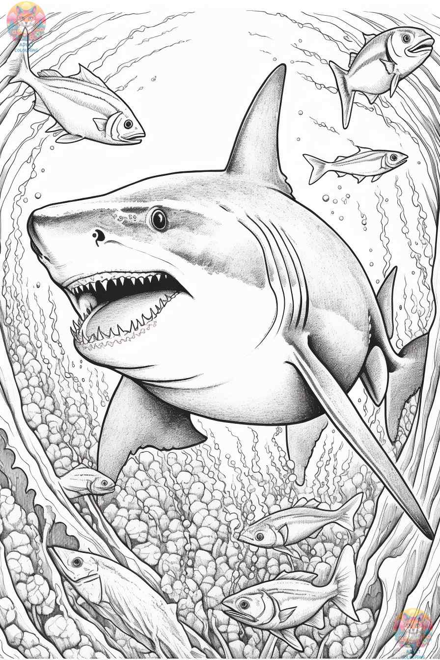 A Deep Sea Journey with Great White Shark Coloring Pages ...