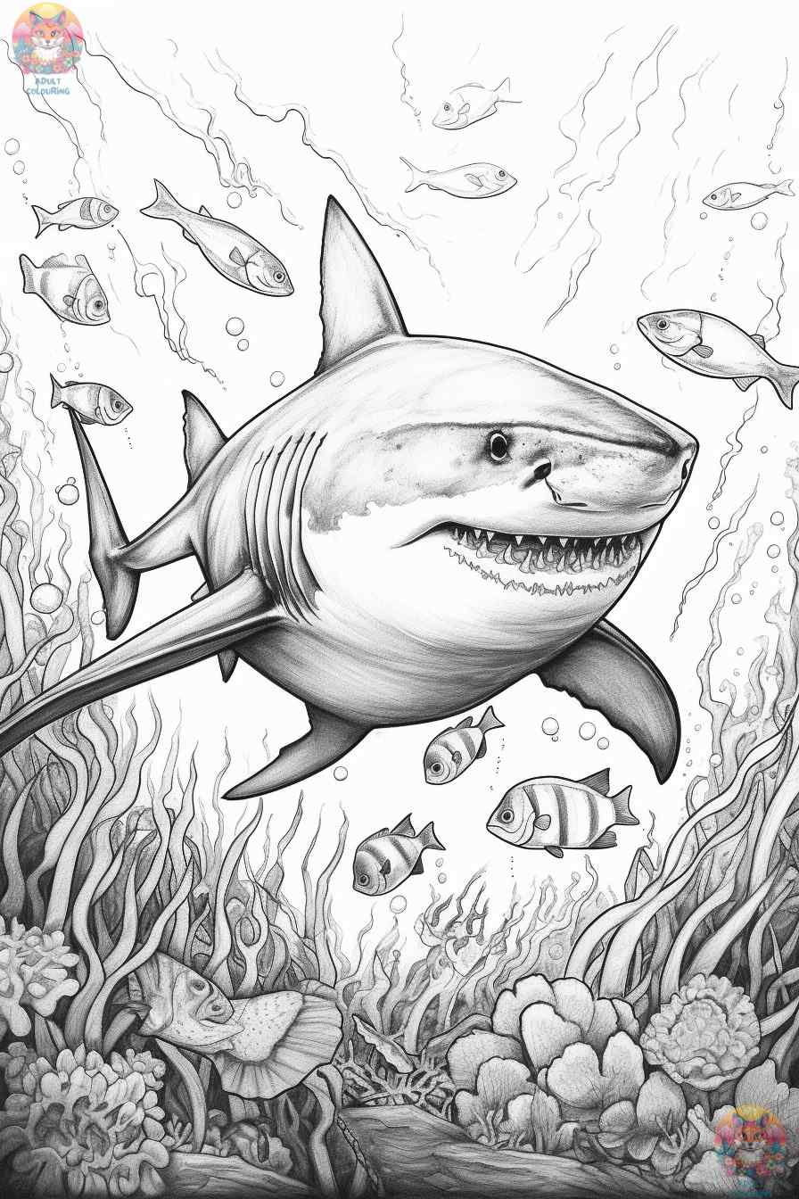 A Deep Sea Journey with Great White Shark Coloring Pages ...