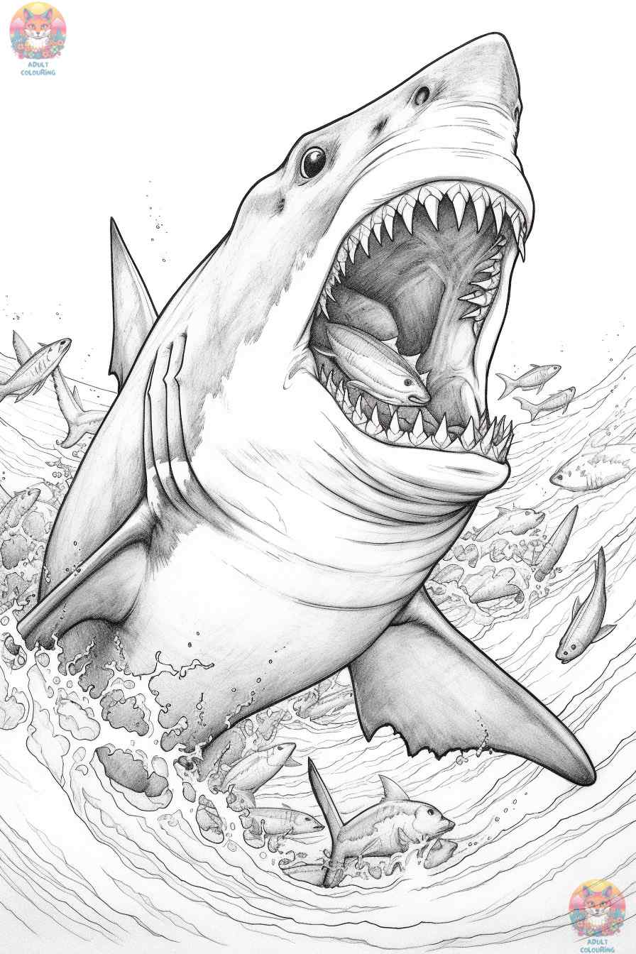 A Deep Sea Journey with Great White Shark Coloring Pages ...